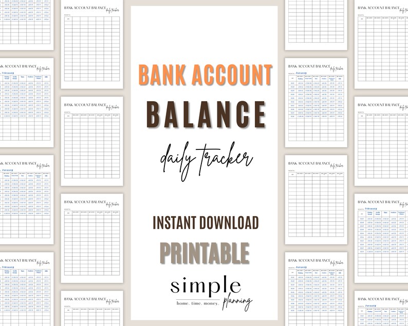 Bank Account Balance Daily Tracker | Checking and Savings Account ...