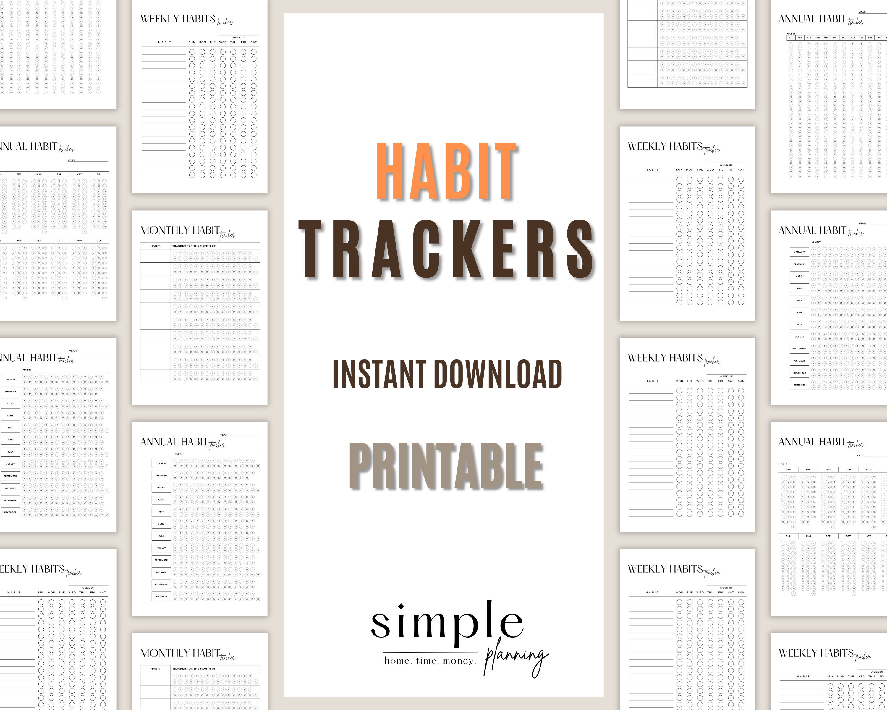 Habits Tracker Printable, Habit Log, Habit Challenge - Weekly, Monthly ...