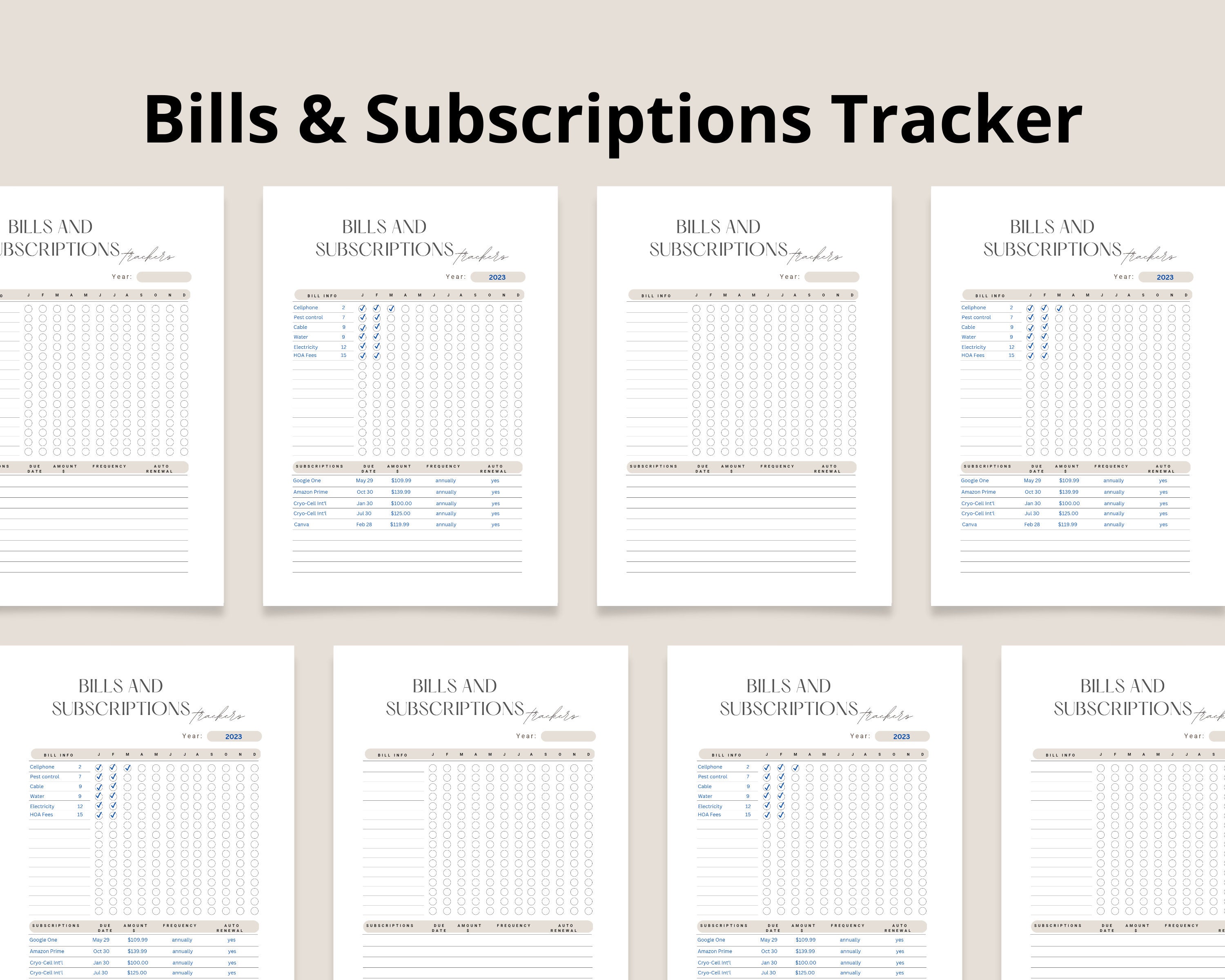 Bills & Subscriptions Tracker Printable Subscription Log Expense ...