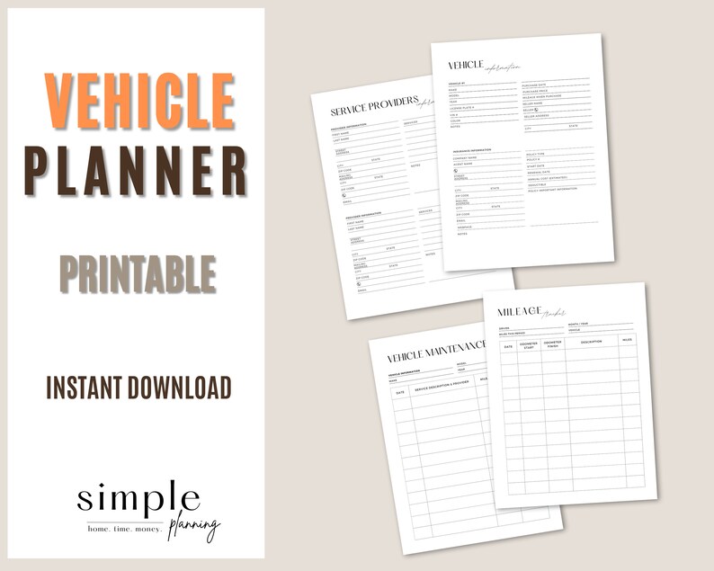 Vehicle Information, Car Mileage Tracker, Service Provider Information ...