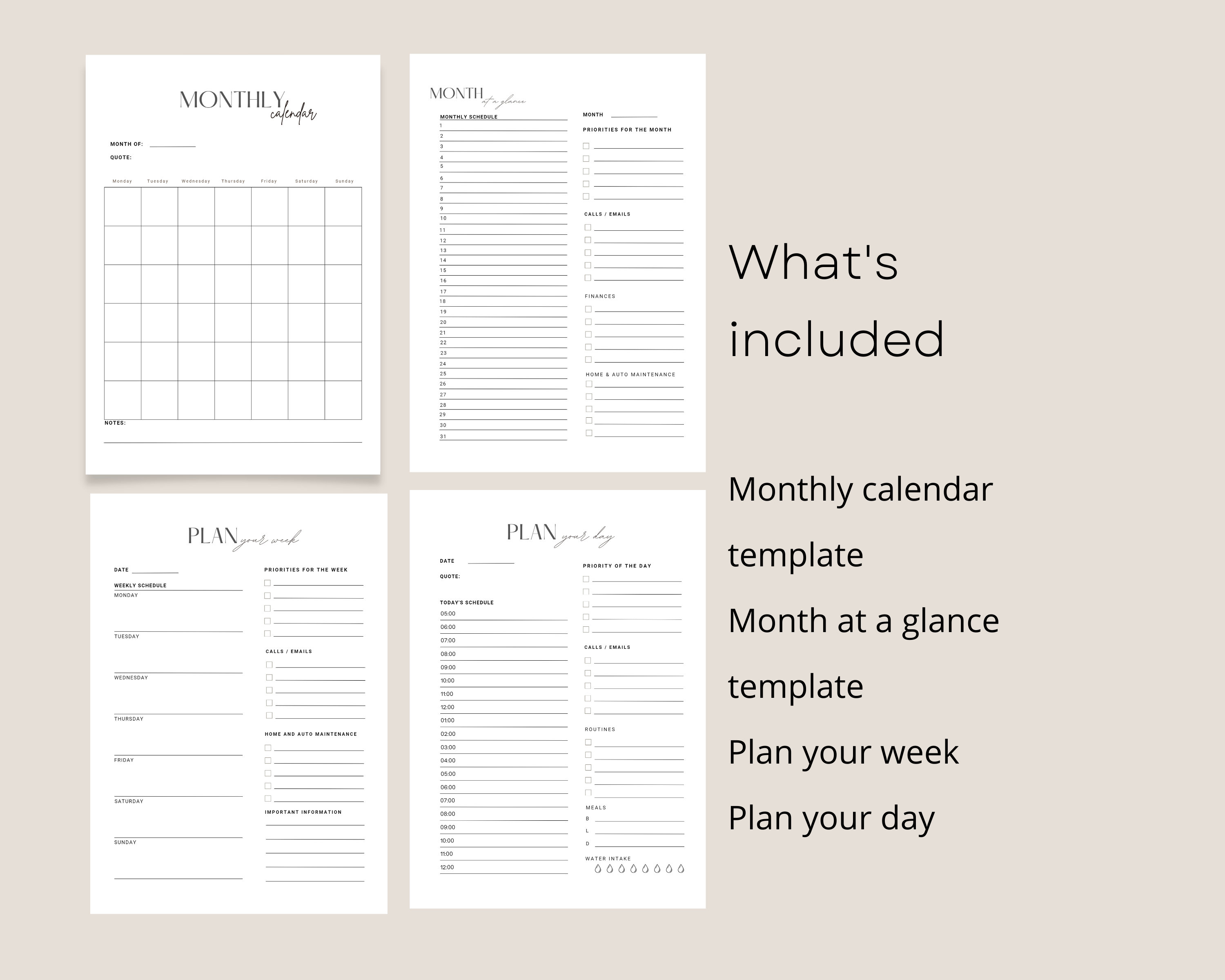 Printable Template, Daily Planner, Weekly Planner, Monthly Planner ...