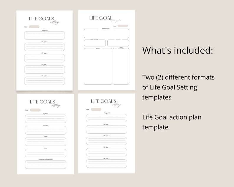 Life Goal Setting Printable Templates, Goal Planner, Goal Action Plan ...