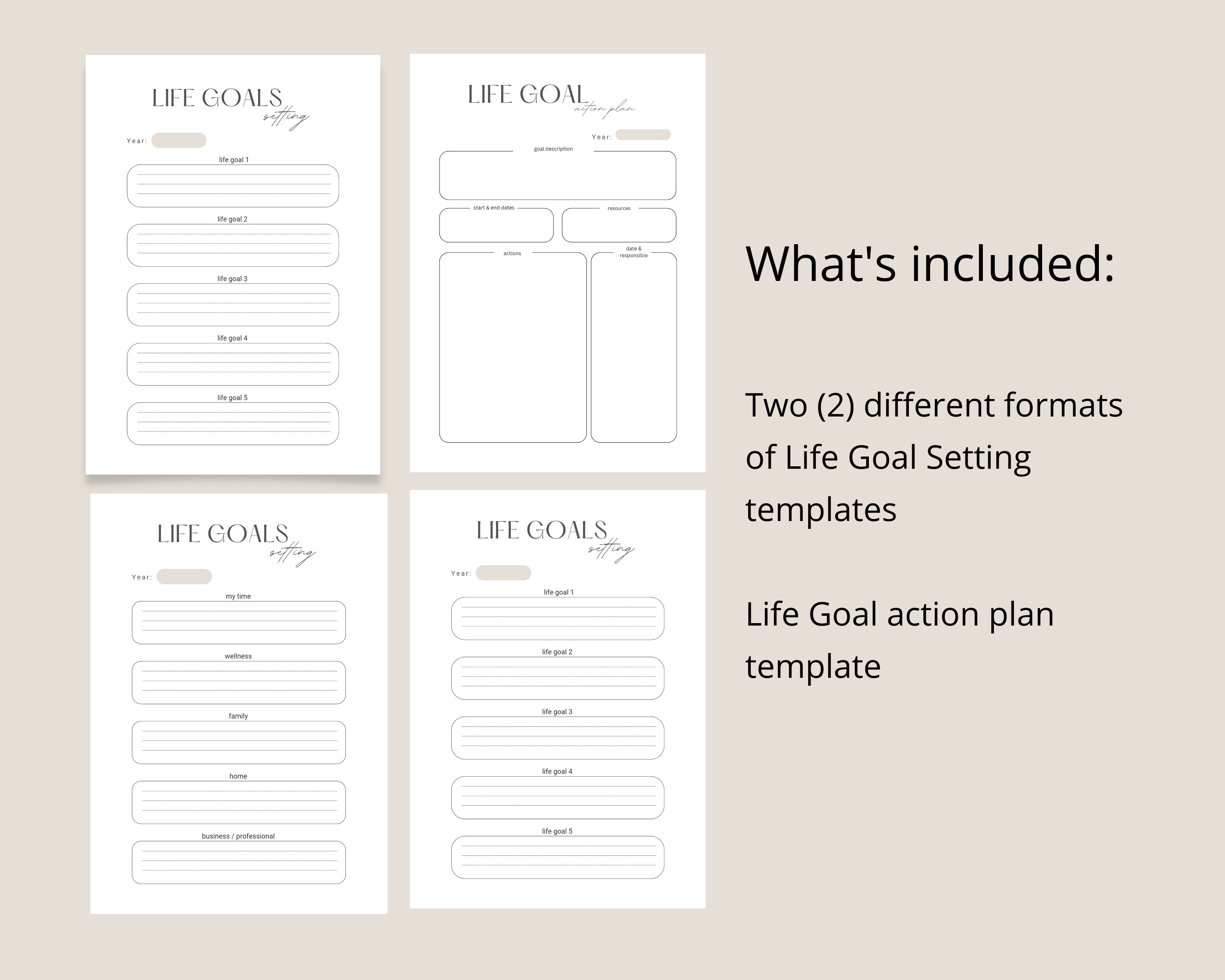 Life Goal Setting Printable Templates, Goal Planner, Goal Action Plan ...