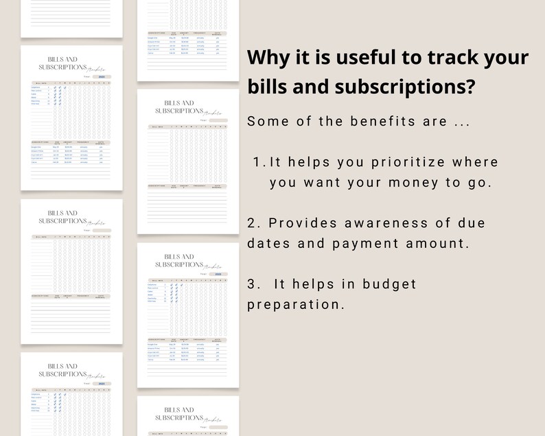 Bills & Subscriptions Tracker Printable Subscription Log Expense ...