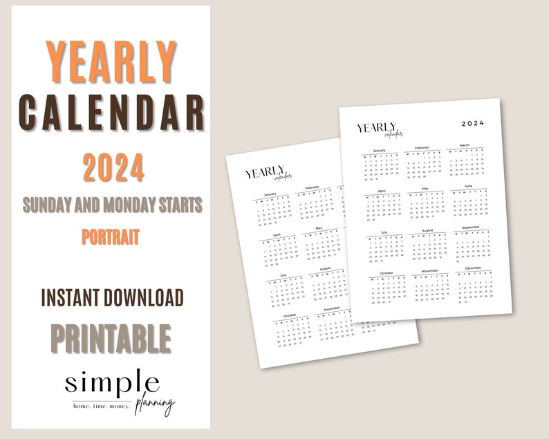 2024 Year Calendar Printable L Portrait and Landscape L Minimalist L ...
