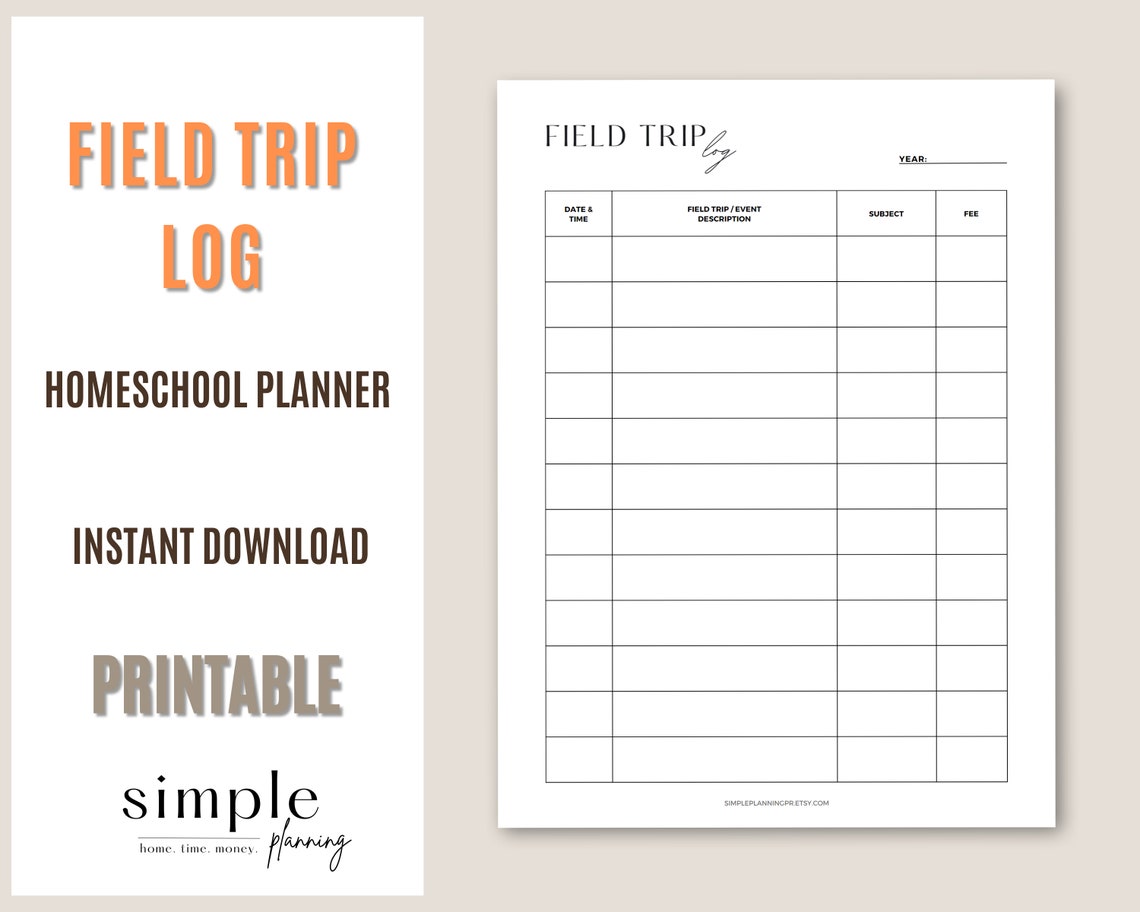 Field Trip Log Homeschool Planner Field Trip Planner - Etsy
