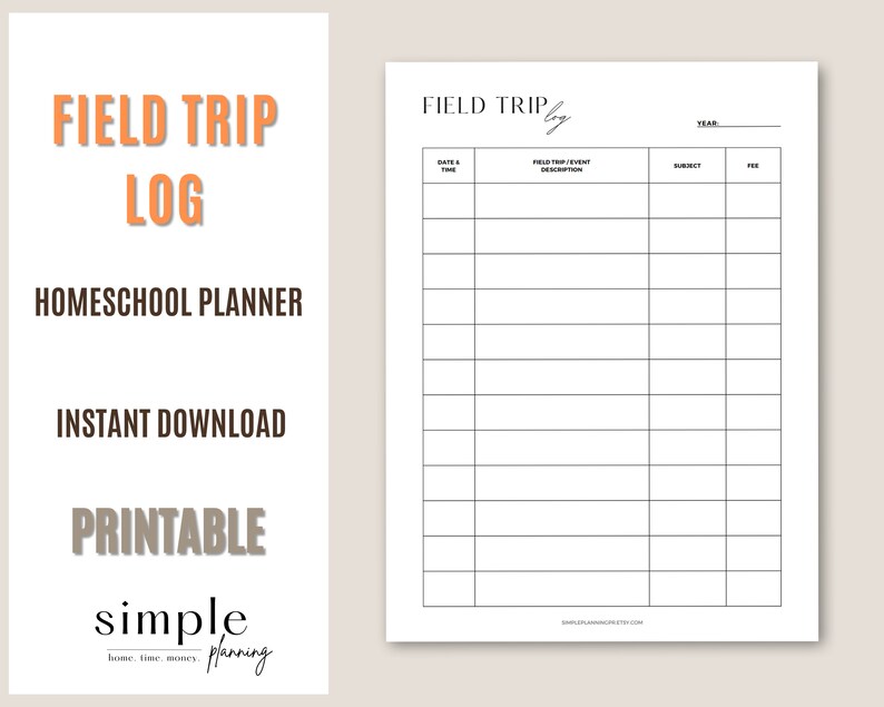 Field Trip Log Homeschool Planner Field Trip Planner Teacher Planner L ...
