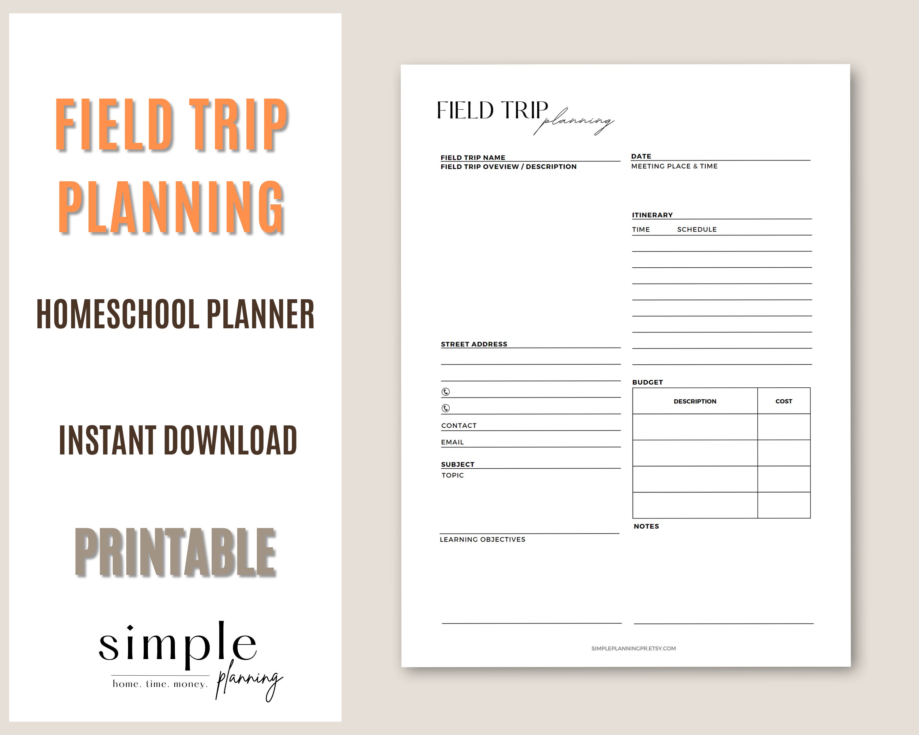 Field Trip Planning Printable | Homeschool Planner | Field Trip Planner ...