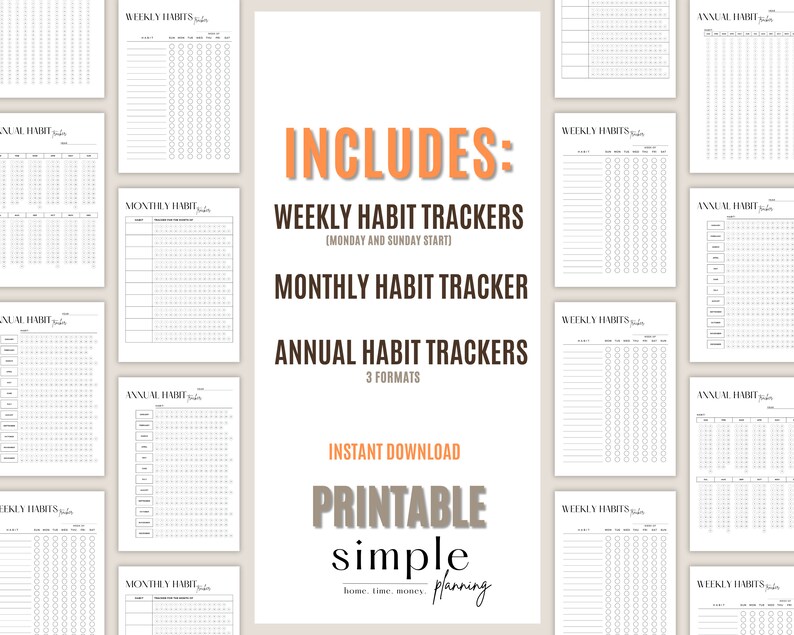Habits Tracker Printable, Habit Log, Habit Challenge - Weekly, Monthly ...