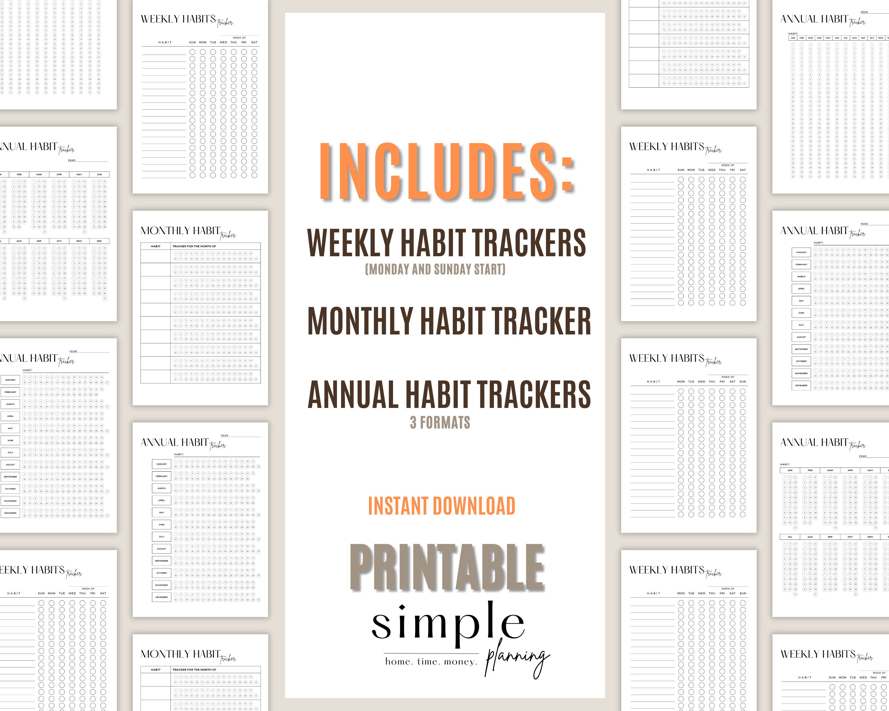 Habits Tracker Printable, Habit Log, Habit Challenge - Weekly, Monthly ...