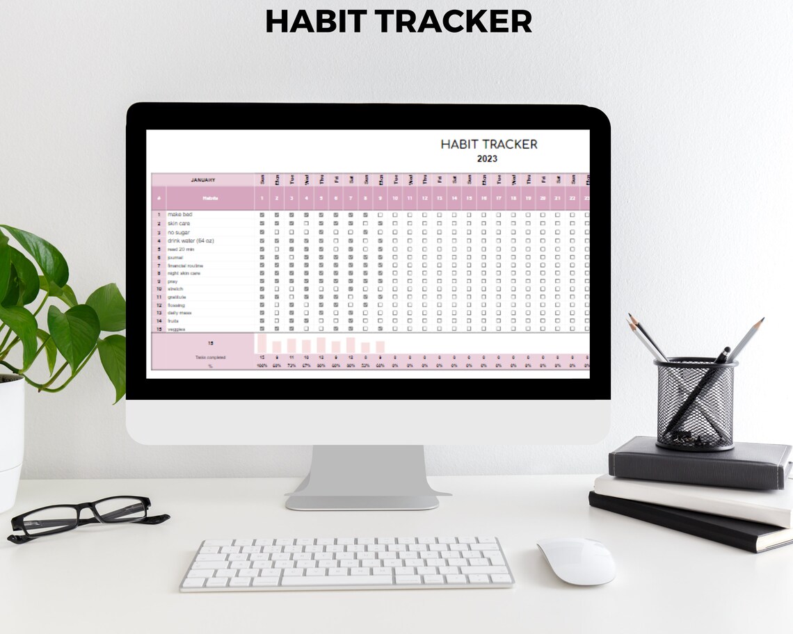 Habit Tracker Spreadsheet, Google Sheet Habit Tracker Template, Habit ...