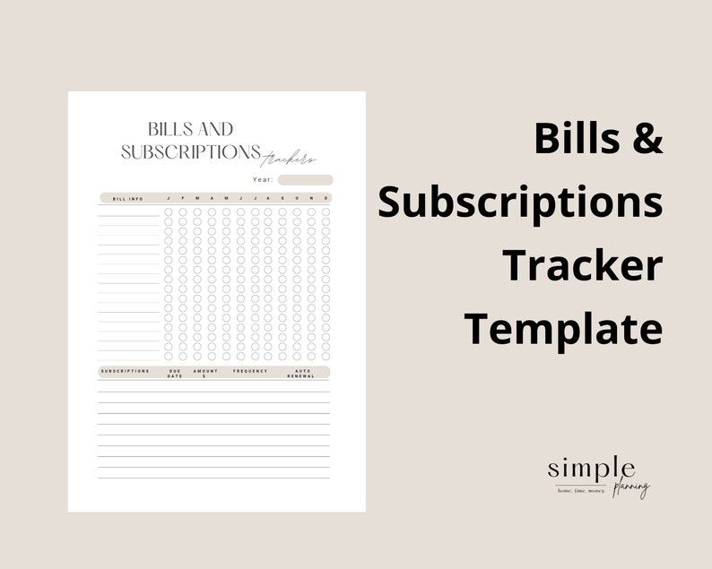 Bills & Subscriptions Tracker Printable Subscription Log - Etsy