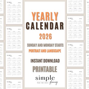 2026 Year Calendar Printable L Portrait and Landscape L Minimalist L ...