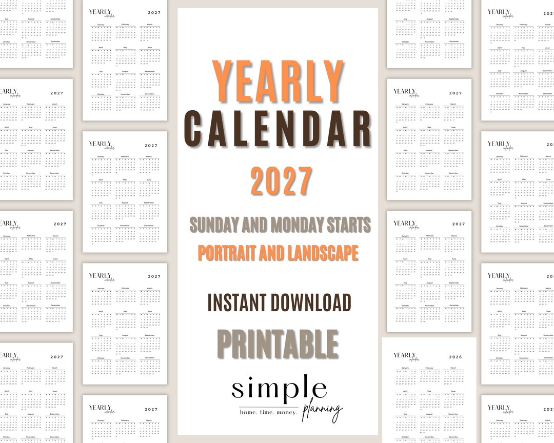 2027 Year Calendar Printable L Portrait and Landscape L Minimalist L ...
