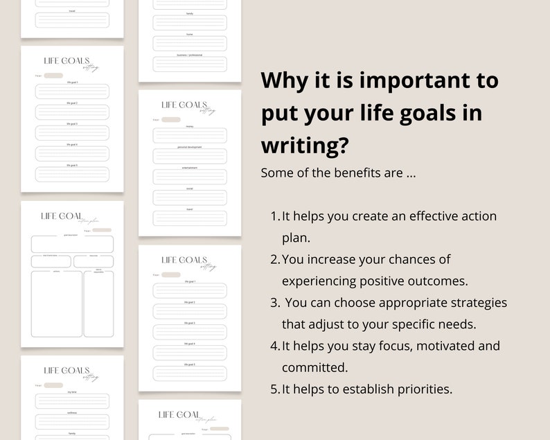 Life Goal Setting Printable Templates, Goal Planner, Goal Action Plan ...