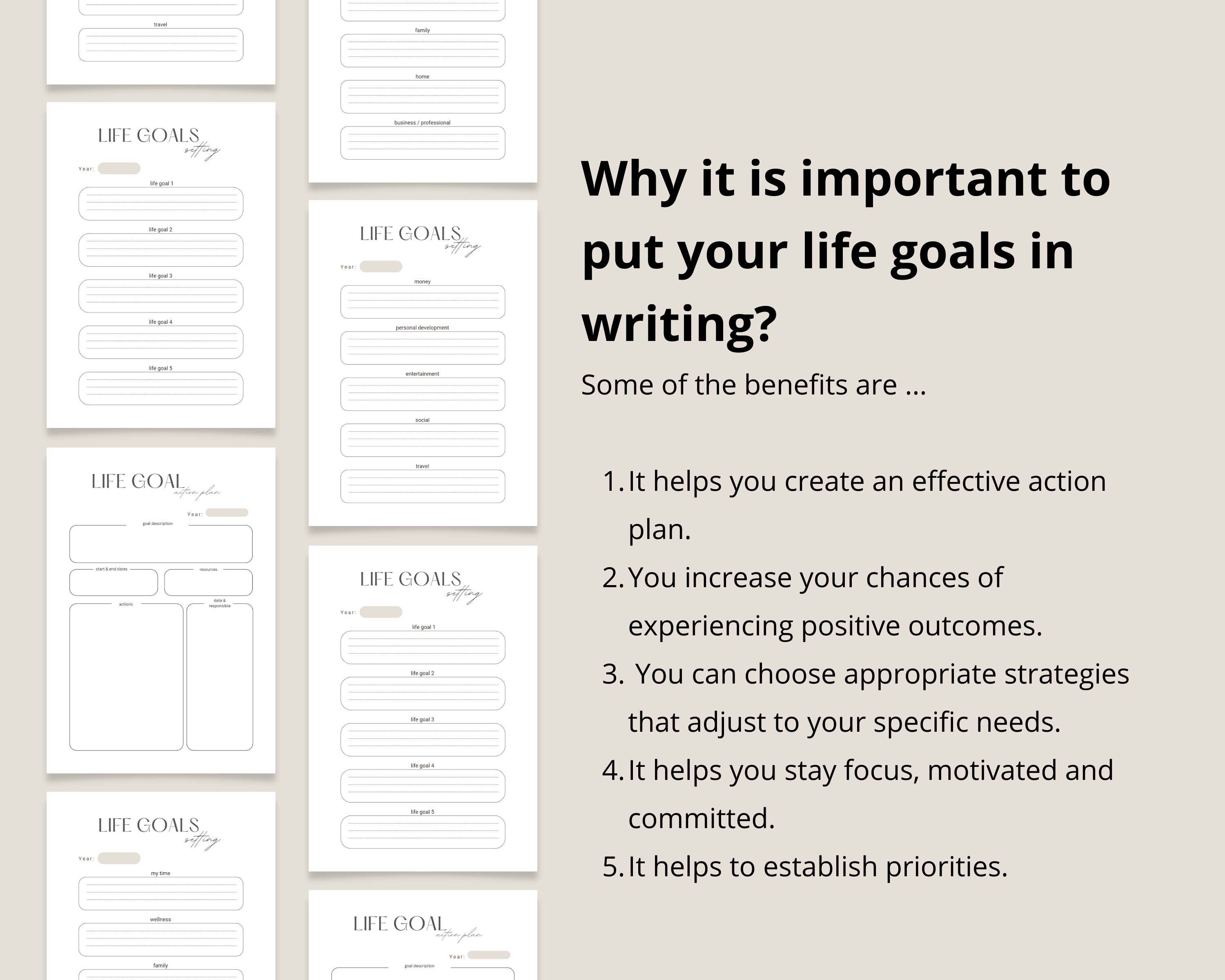 Life Goal Setting Printable Templates, Goal Planner, Goal Action Plan ...