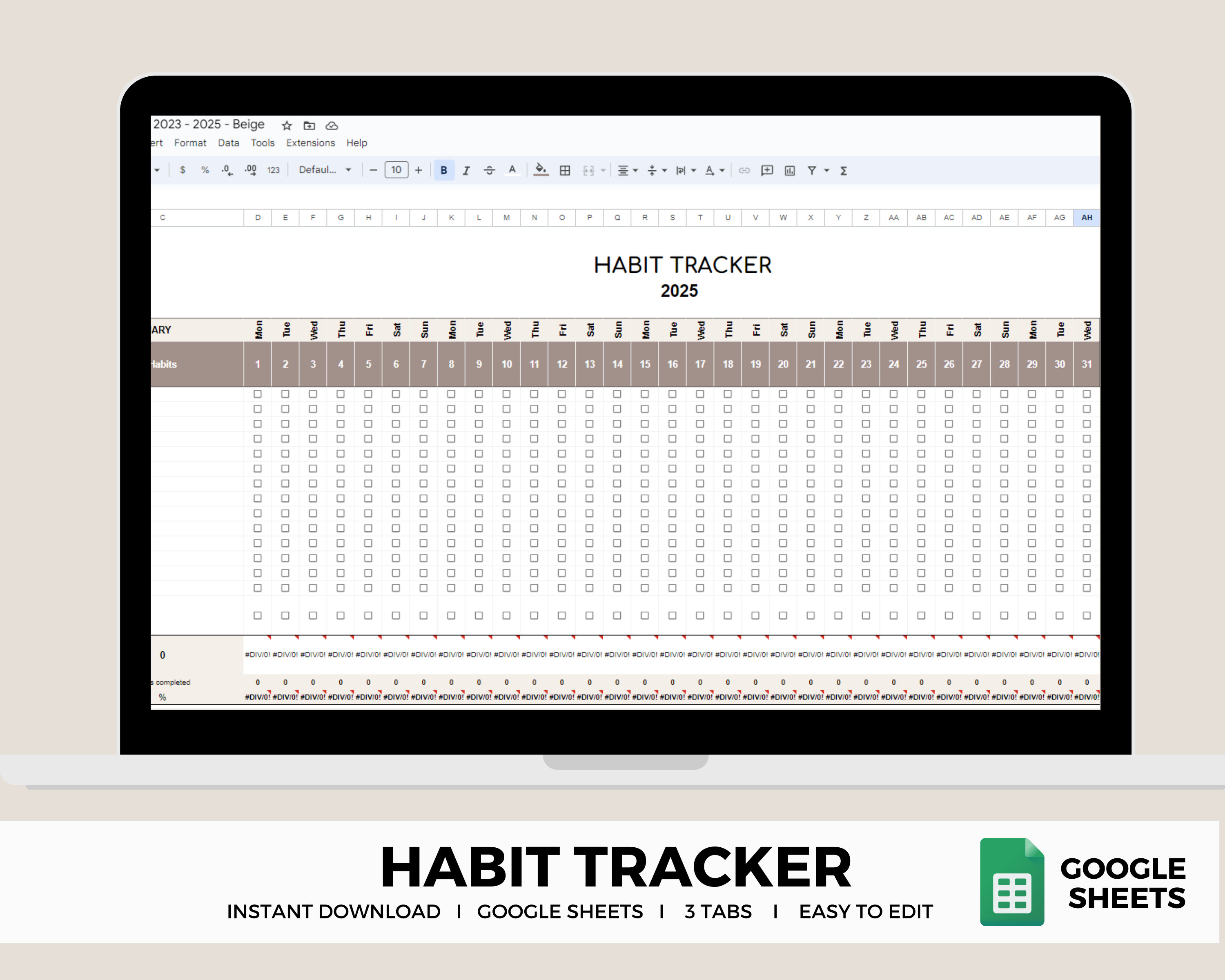 Habit Tracker Spreadsheet, Google Sheet Habit Tracker Template, Habit ...