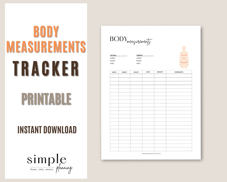Body Measurements Tracker Printable L Weight Loss Challenge I Body ...