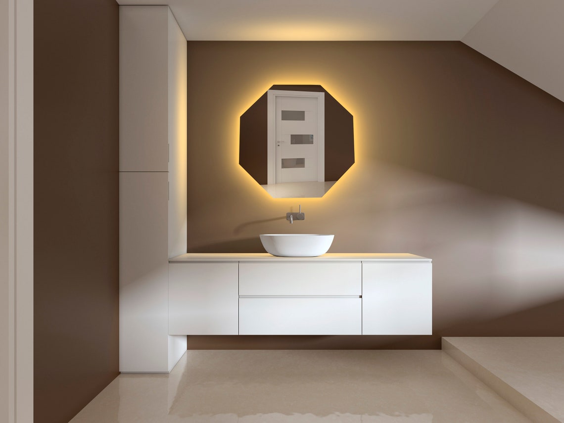 LED Lighted Bathroom Mirror Octagon Mirror With Led Lights - Etsy