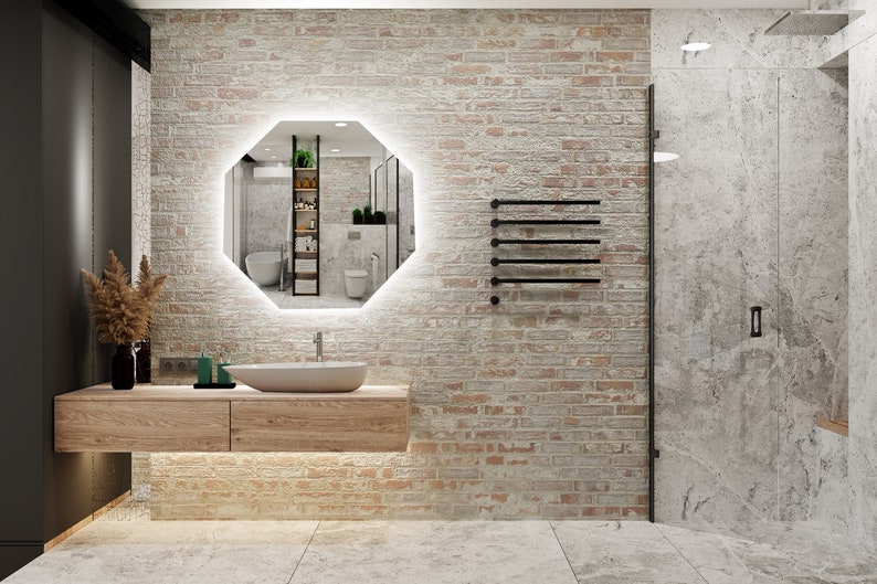 LED Lighted Bathroom Mirror Octagon Mirror With Led Lights - Etsy