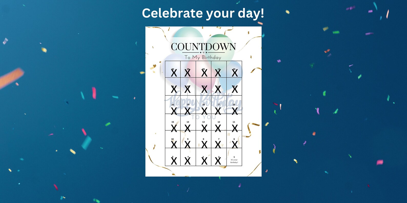Birthday Countdown Calendar Instant Download Printable PDF, Milestone ...