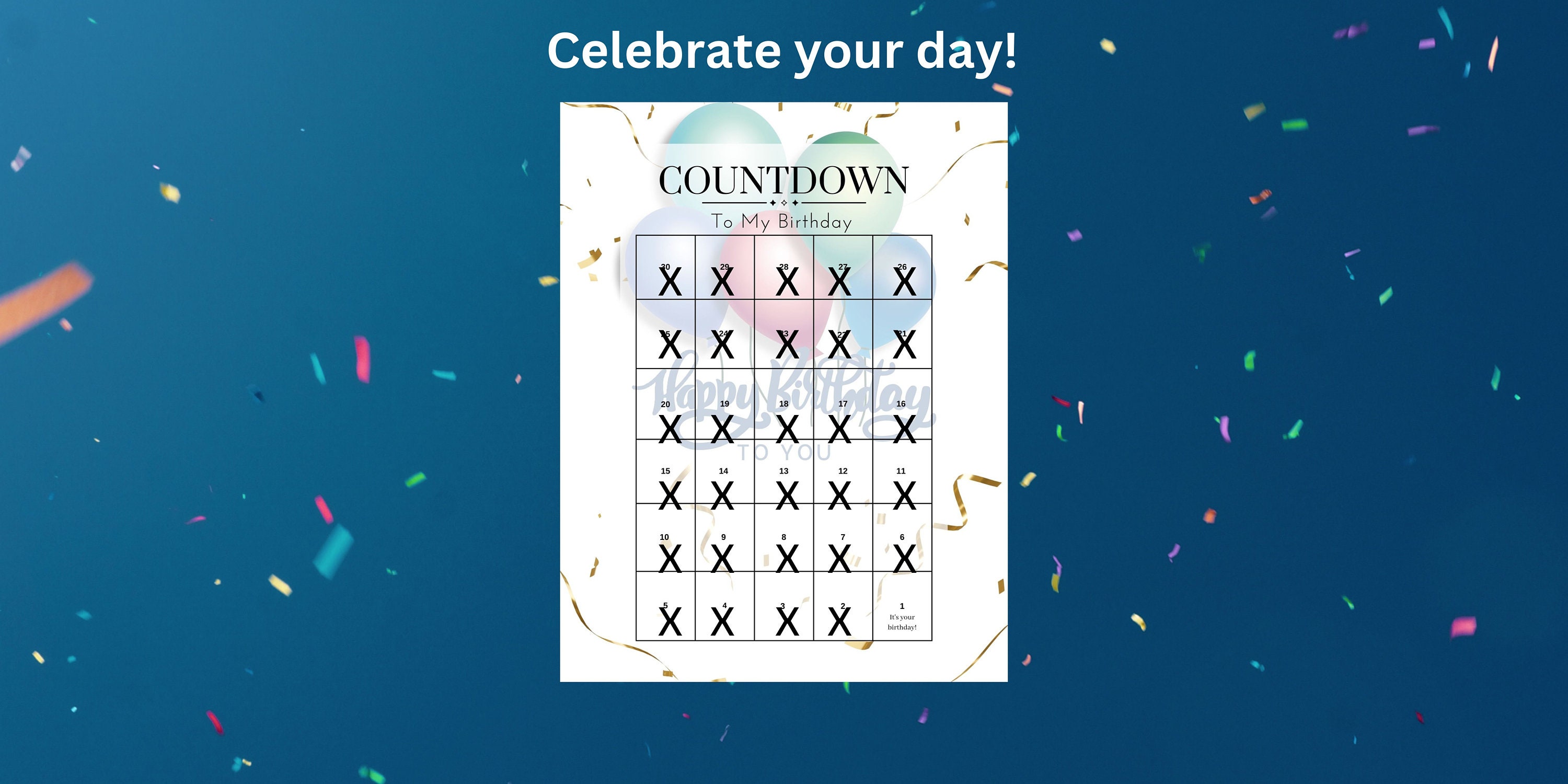 Birthday Countdown Calendar Instant Download Printable PDF, Milestone ...