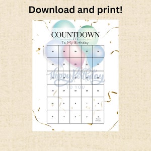 Birthday Countdown Calendar Instant Download Printable PDF, Milestone ...