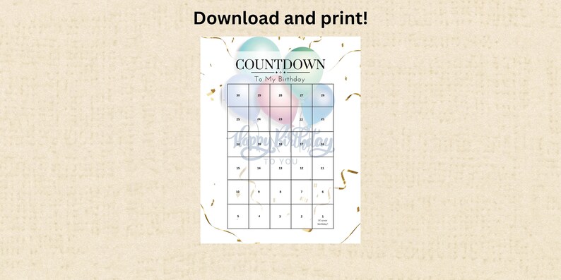 Birthday Countdown Calendar Instant Download Printable PDF, Milestone ...