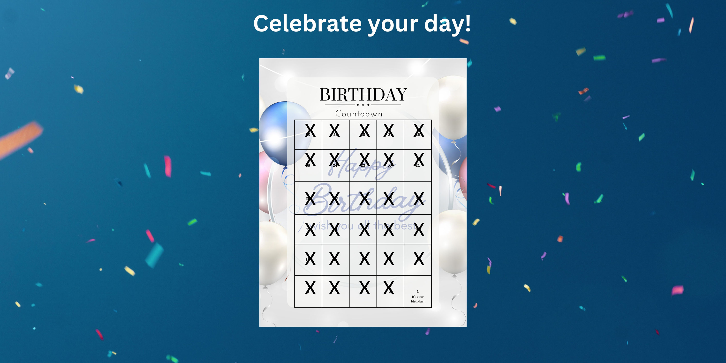 Birthday Countdown Calendar Instant Download Printable PDF, Milestone ...