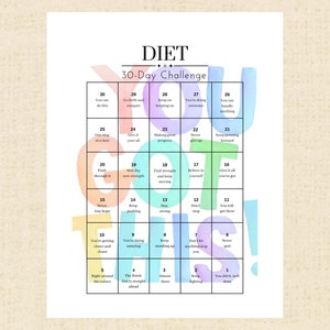 30-day Challenge Diet Countdown Calendar Printable - Daily Affirmations ...