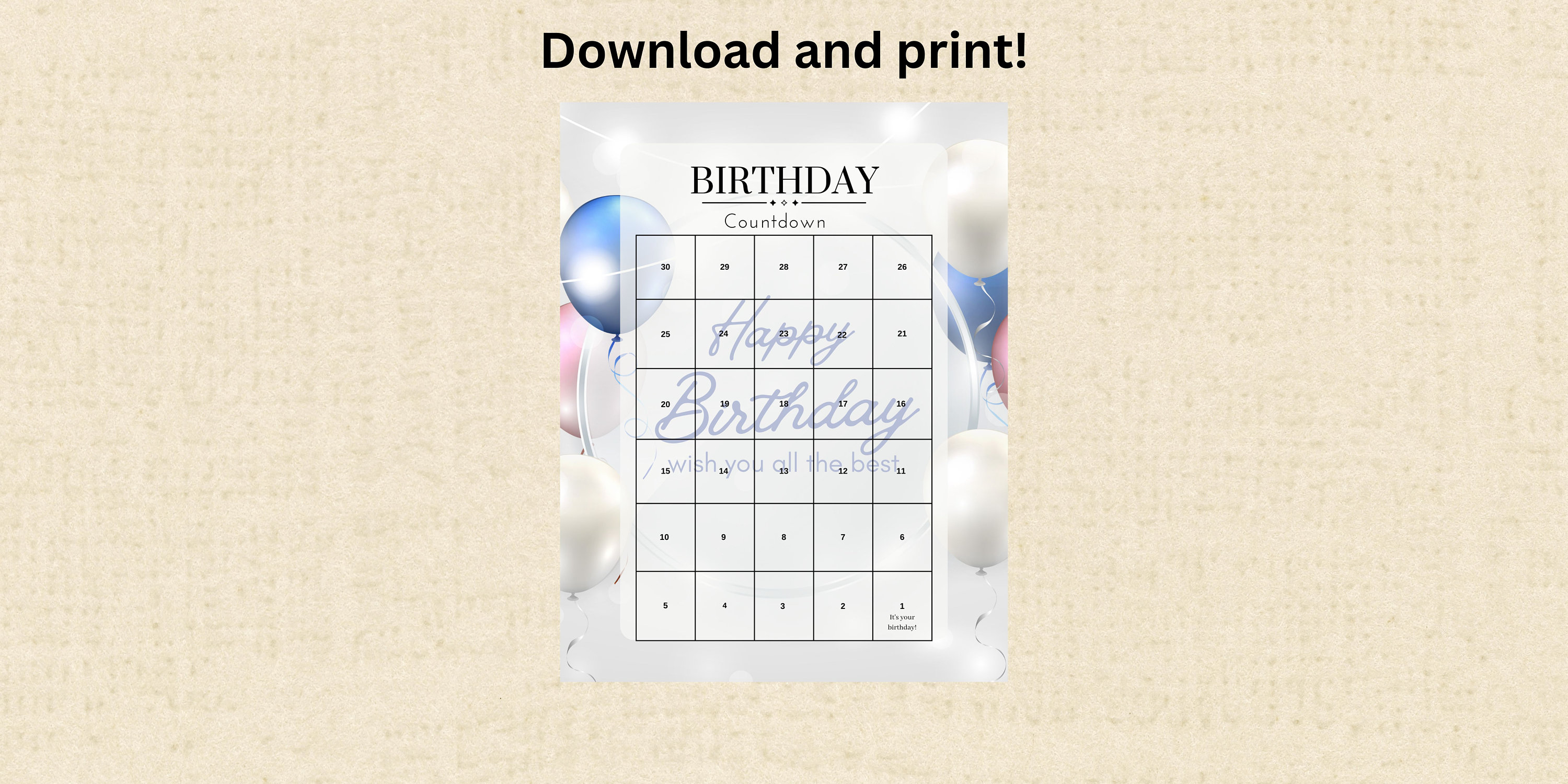 Birthday Countdown Calendar Instant Download Printable PDF, Milestone ...