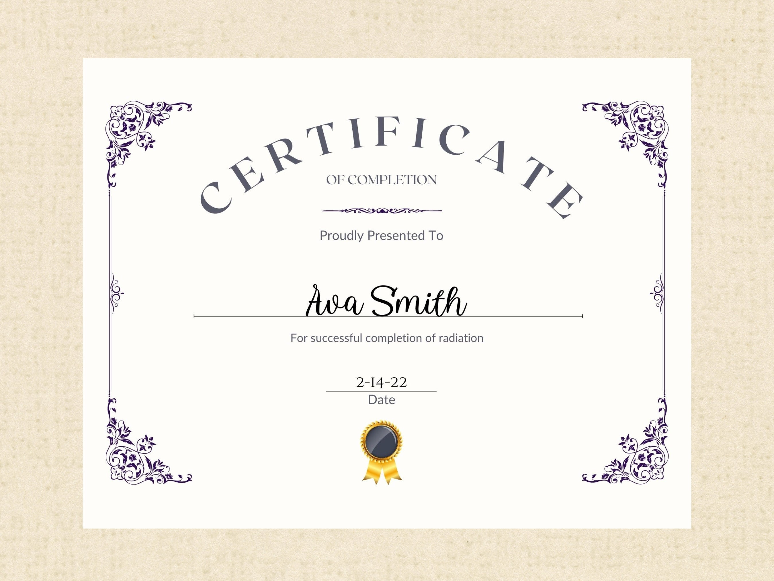 Cancer Radiation Treatment Completion Certificate - Instant Download ...