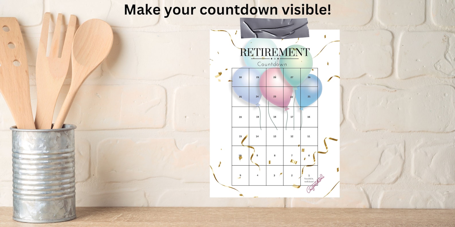 Retirement Countdown Calendar Printable PDF, Retirement Celebration ...