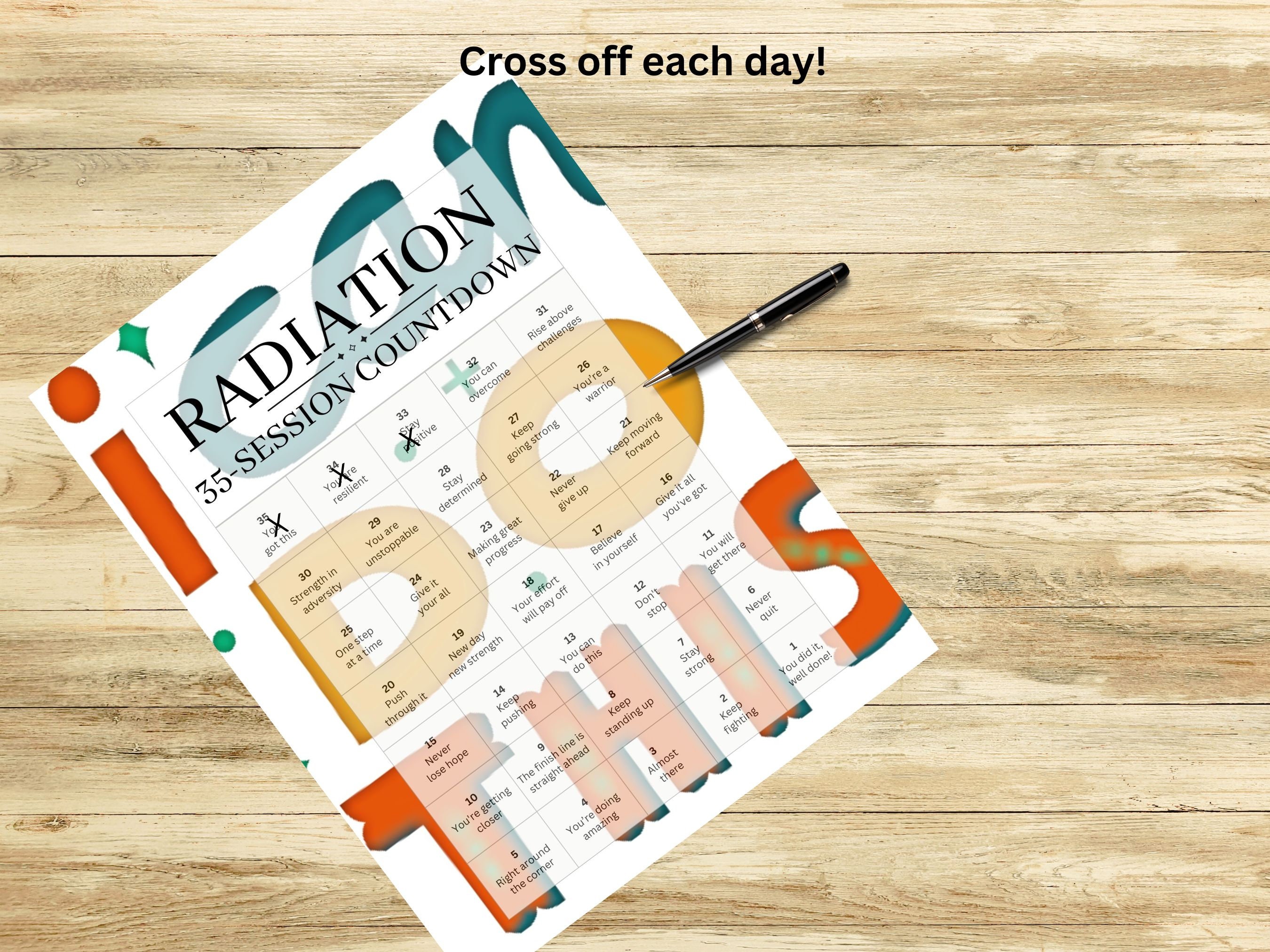 35-session Radiation Treatment Daily Countdown Calendar for Cancer ...