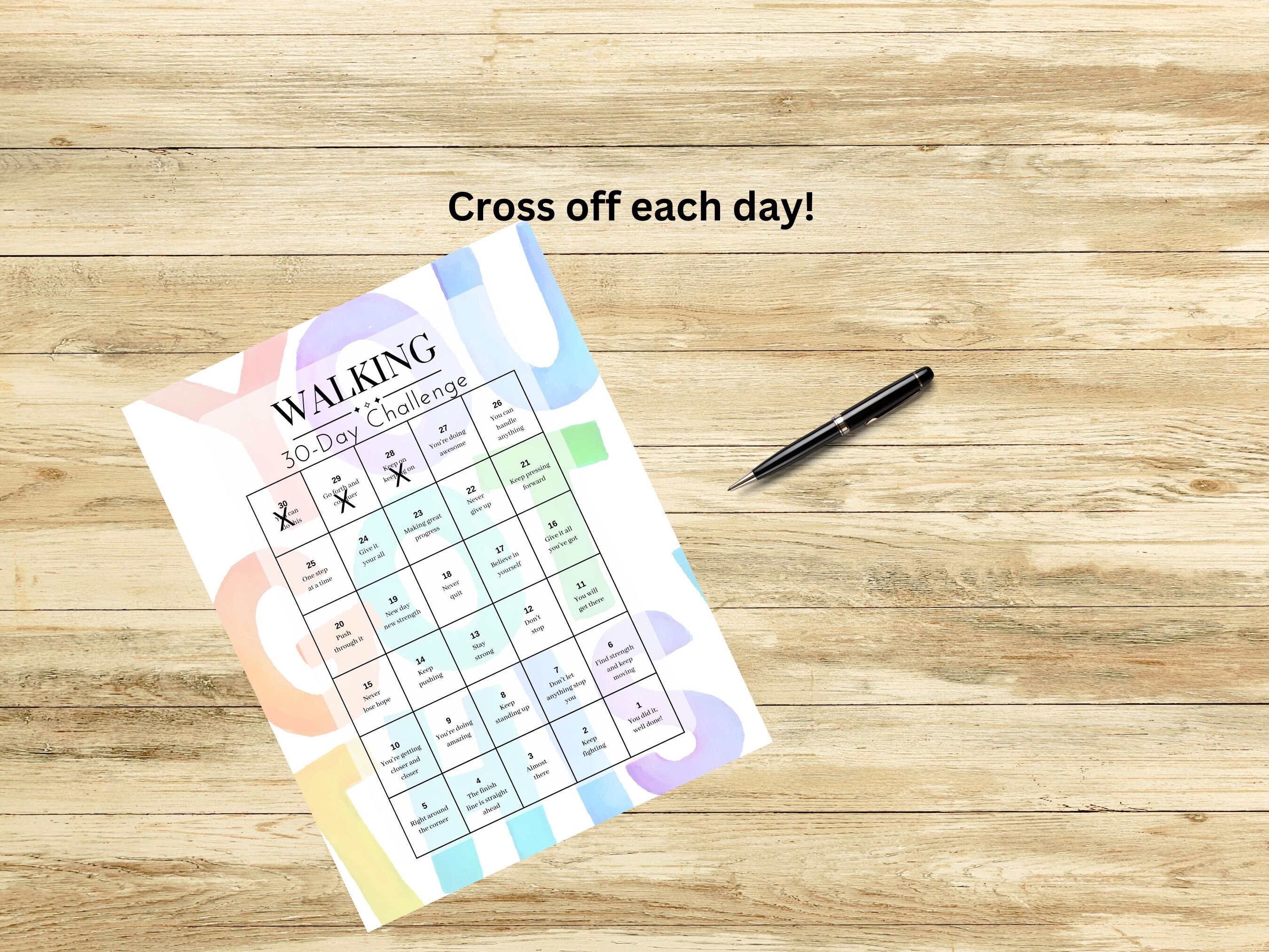 30-day Walking Challenge Countdown Calendar Printable, Walking for ...