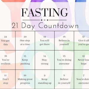 Fasting 21 Day Challenge Countdown Calendar Tracker Printable; Daniel ...