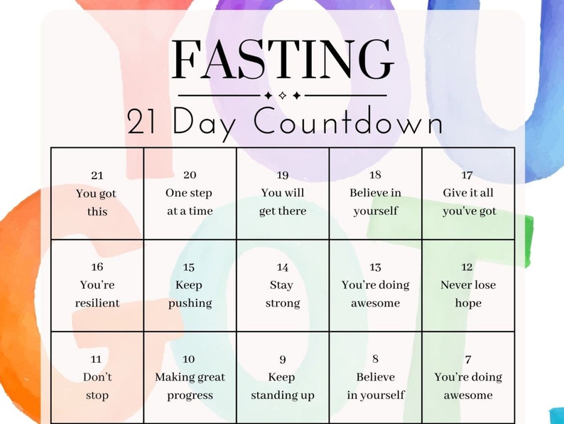 Fasting 21 Day Challenge Countdown Calendar Tracker Printable; Daniel ...