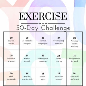 30-day Exercise Challenge Countdown Calendar Printable, Exercise Routines, Fitness Tips, Workout ...
