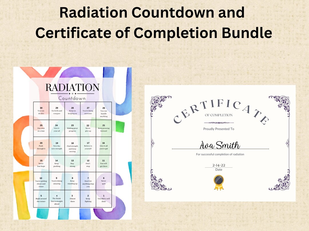 Radiation Treatment Daily Countdown Calendar and Certificate Bundle for ...