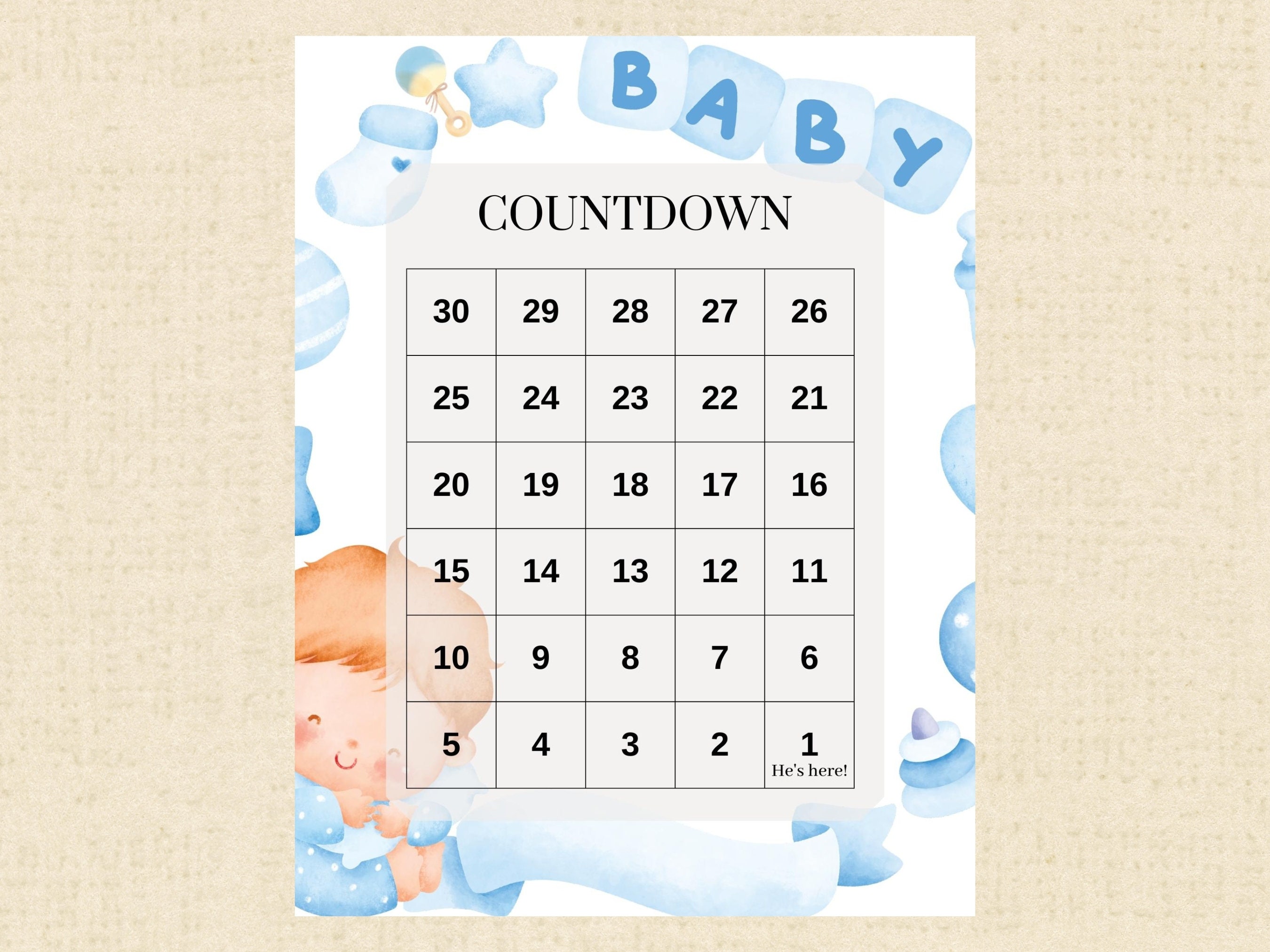 Baby Countdown Calendar Baby Countdown Calendar, Printable 30 Day