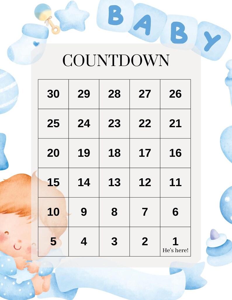 Pregnancy Countdown Calendar Instant Download Printable PDF - Etsy