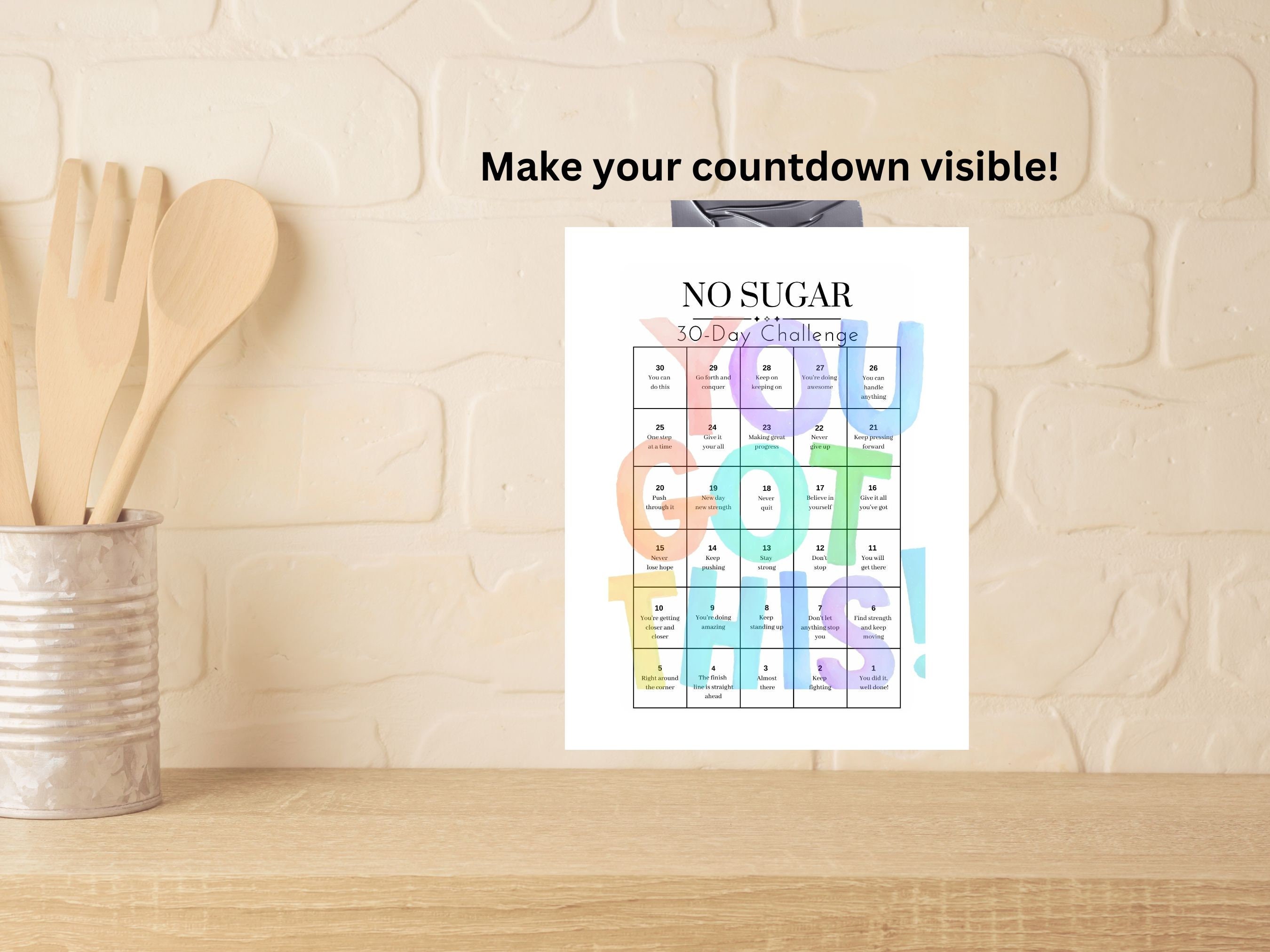 30-day No Sugar Challenge Countdown Calendar Tracker Printable, Sugar ...