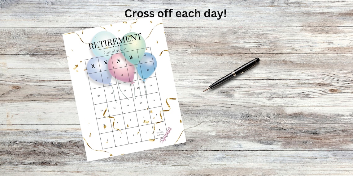 Retirement Countdown Calendar Printable PDF, Retirement Celebration ...