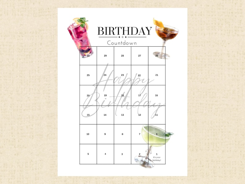 Milestone Birthday Countdown Calendar Instant Download Printable PDF ...