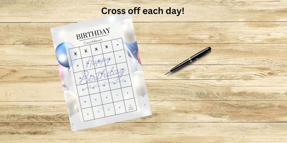 Birthday Countdown Calendar Instant Download Printable PDF, Milestone ...