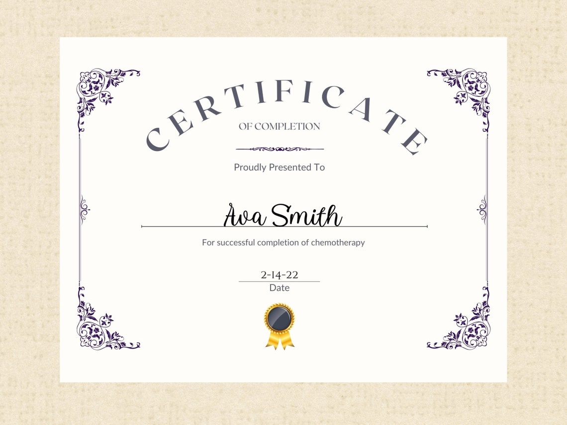 Cancer Chemo Treatment Completion Certificate - Instant Download ...