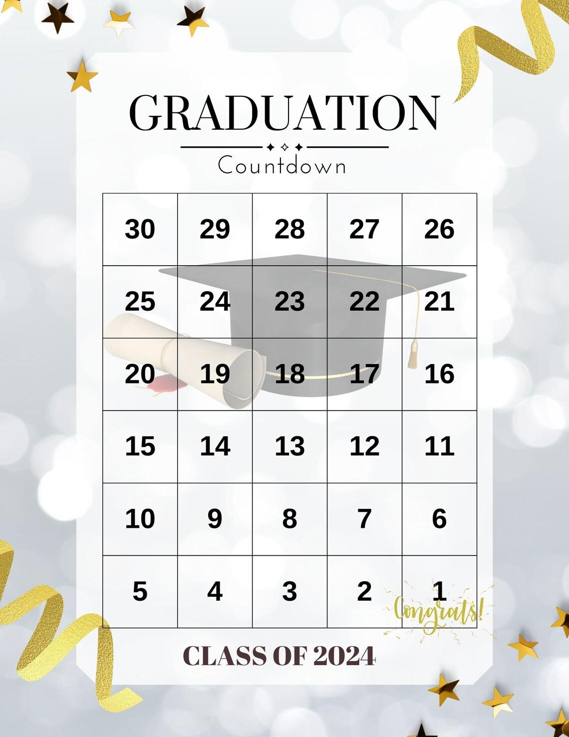 Graduation Countdown Calendar Printable, Graduation Ceremony ...