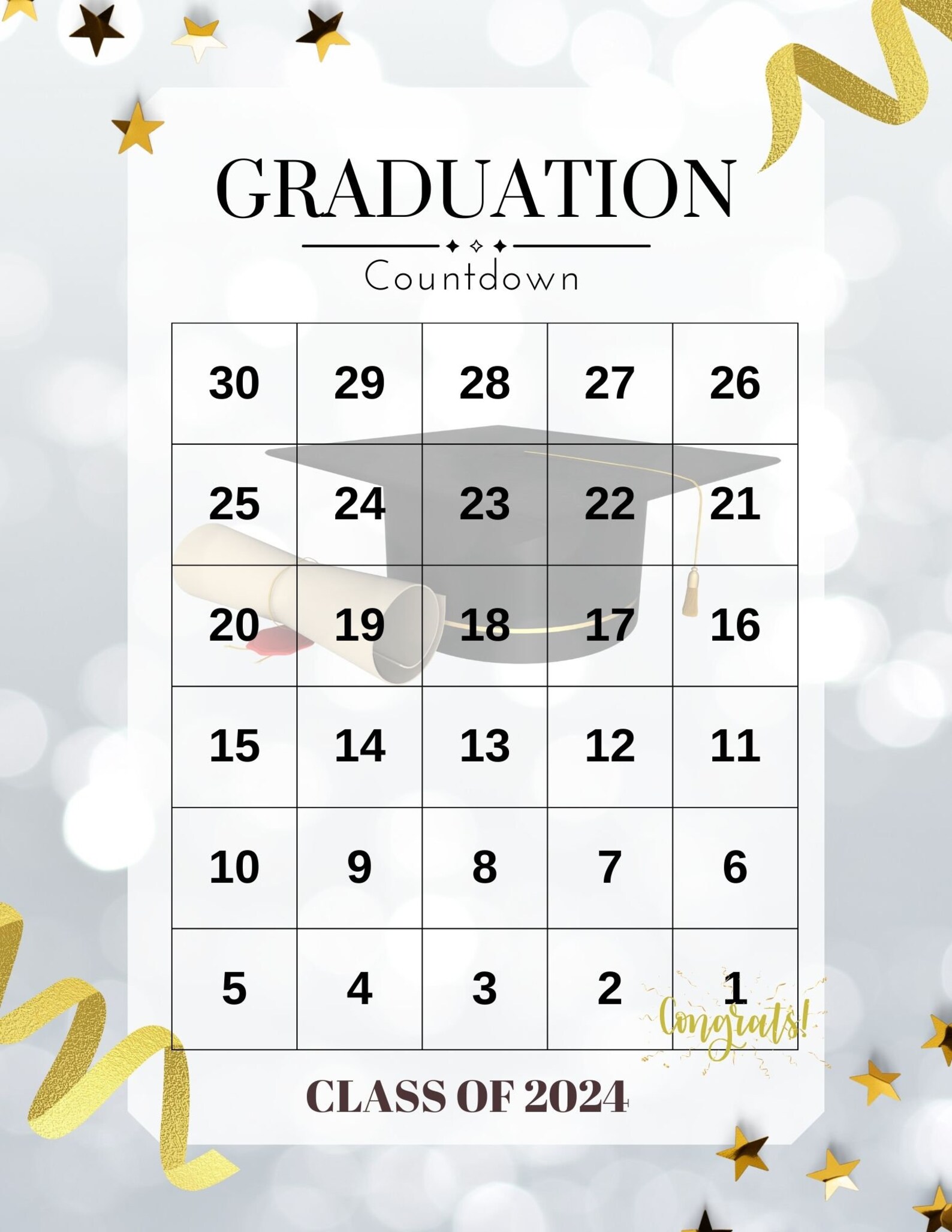Graduation Countdown Calendar Printable, Graduation Ceremony ...