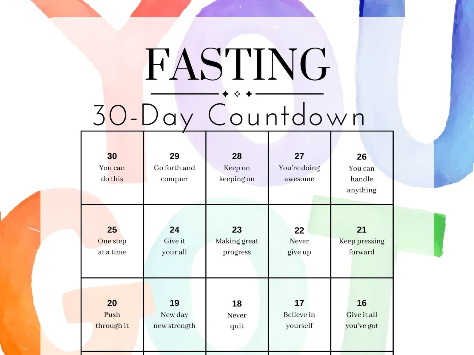 Fasting 30 Day Challenge Countdown Calendar Tracker Printable; Daniel ...
