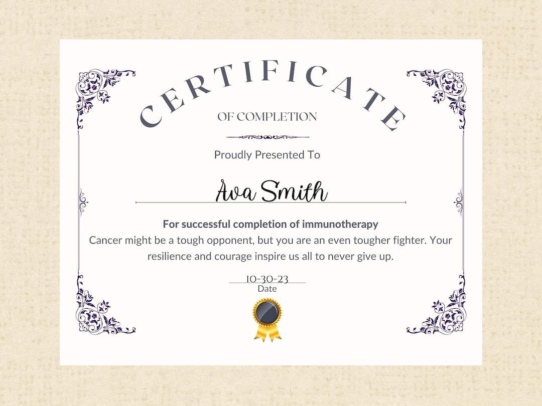 Immunotherapy Cancer Fighter Appreciation Certificate Printable, Cancer ...